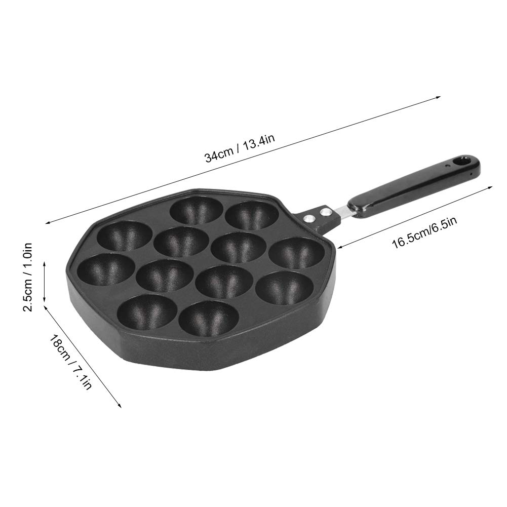 Joyzan Takoyaki Pan, 12 Hole Grill Cast Iron Maker Nonstick Aluminum Heavy Duty Cooking Octopus Meat Ball Plate Preseasoned Cookware Half Sphere Griddle with Handle Pancake Puff Home Electric Stovetop