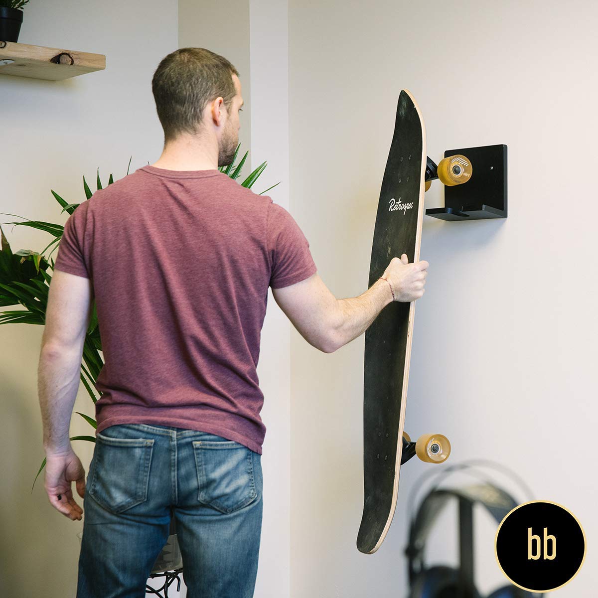 benebliss Skateboard Wall Mount| Bamboo Skate Rack for Longboard Hanger, Electric Boards e-Boards Holder Black Wooden Wall Shelf Board, Skateboards Storage mounts, Deck Display | Board not incl.