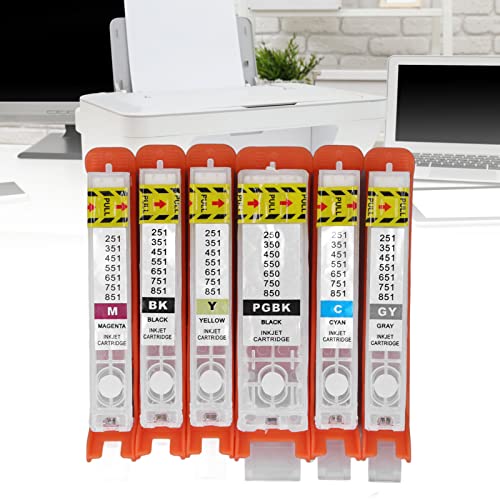 Cartridge Combo Pack, Ink Cartridge Set Reusable 6PCS Clear Printing for Replacement (750-751)