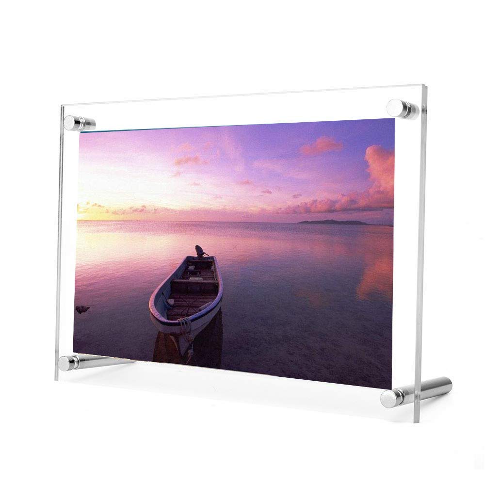 B&NN Acrylic Picture Frame Floating Look,3MM + 3MM Thickness Clear Photo Frame ,Desktop Frameless Display ,Self Standing (11x14)