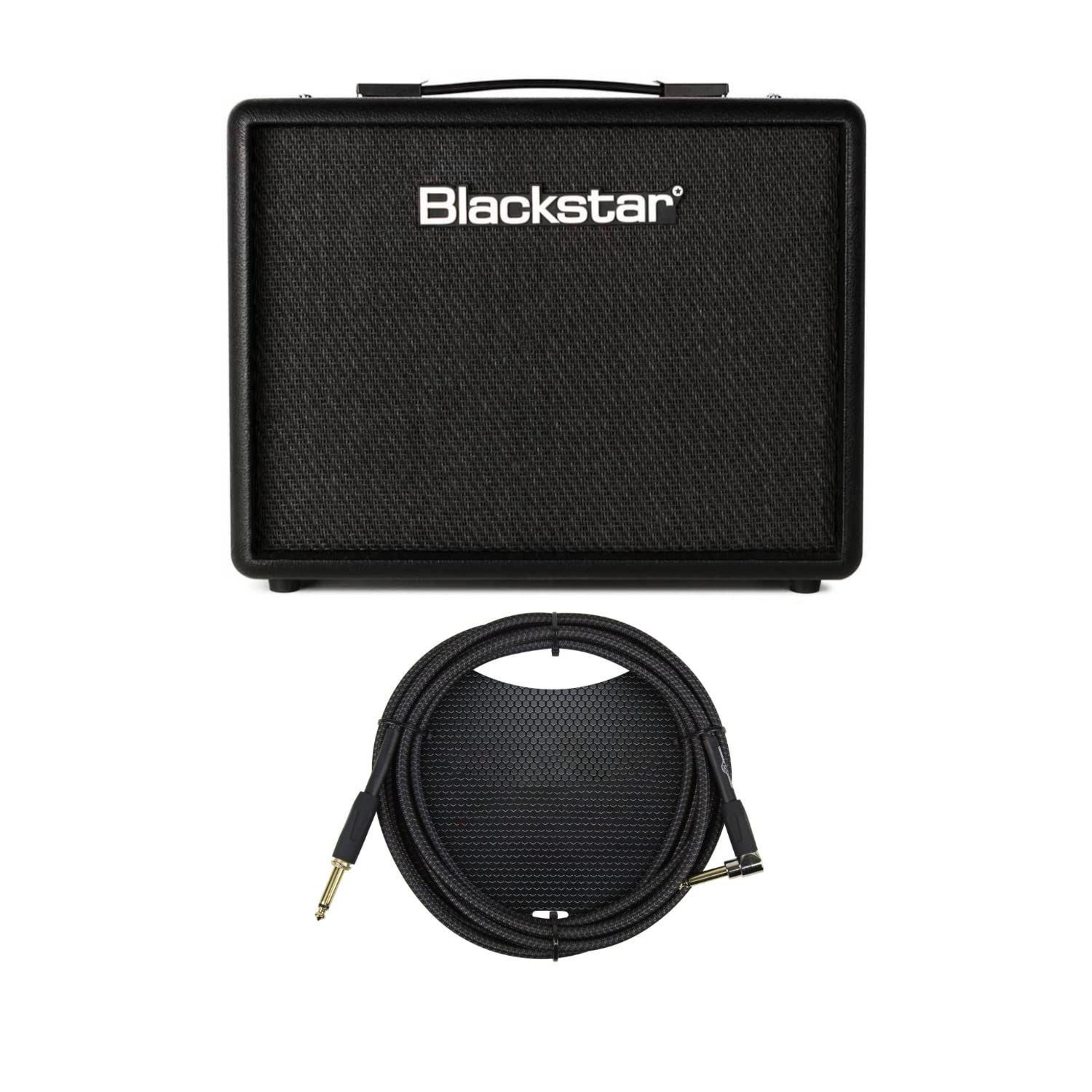 Blackstar LTECHO 15-Watt Electric Guitar Amplifier Bundle with Black Woven Right Angle Instrument Cable (10-Feet) (2 Items)