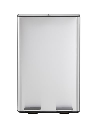 Casa Andrea Milano 15-Gallon Hands-Free Dual Compartment Recycling Kitchen Step Trash Can with Soft-Close Lid, Plastic Inner Buckets