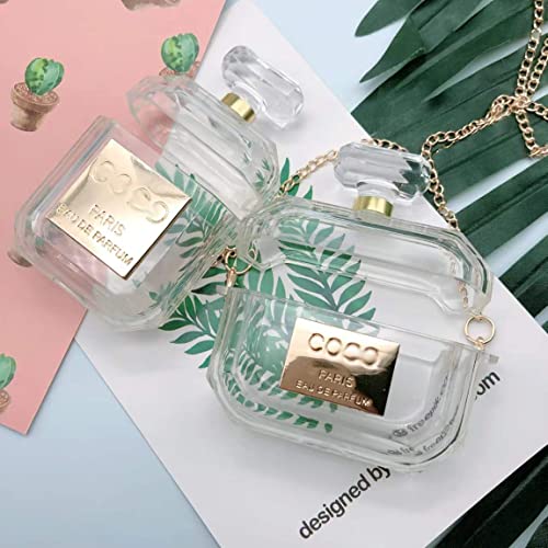 heenhdfd AirPod 1&2 Case Perfume Bottle Design with Cute Keychain and Fur Ball Soft Silicone Shockproof Creative AirPod 1&2 Case Cover for Girls and Women (sck 1&2 Perfume Bottle)