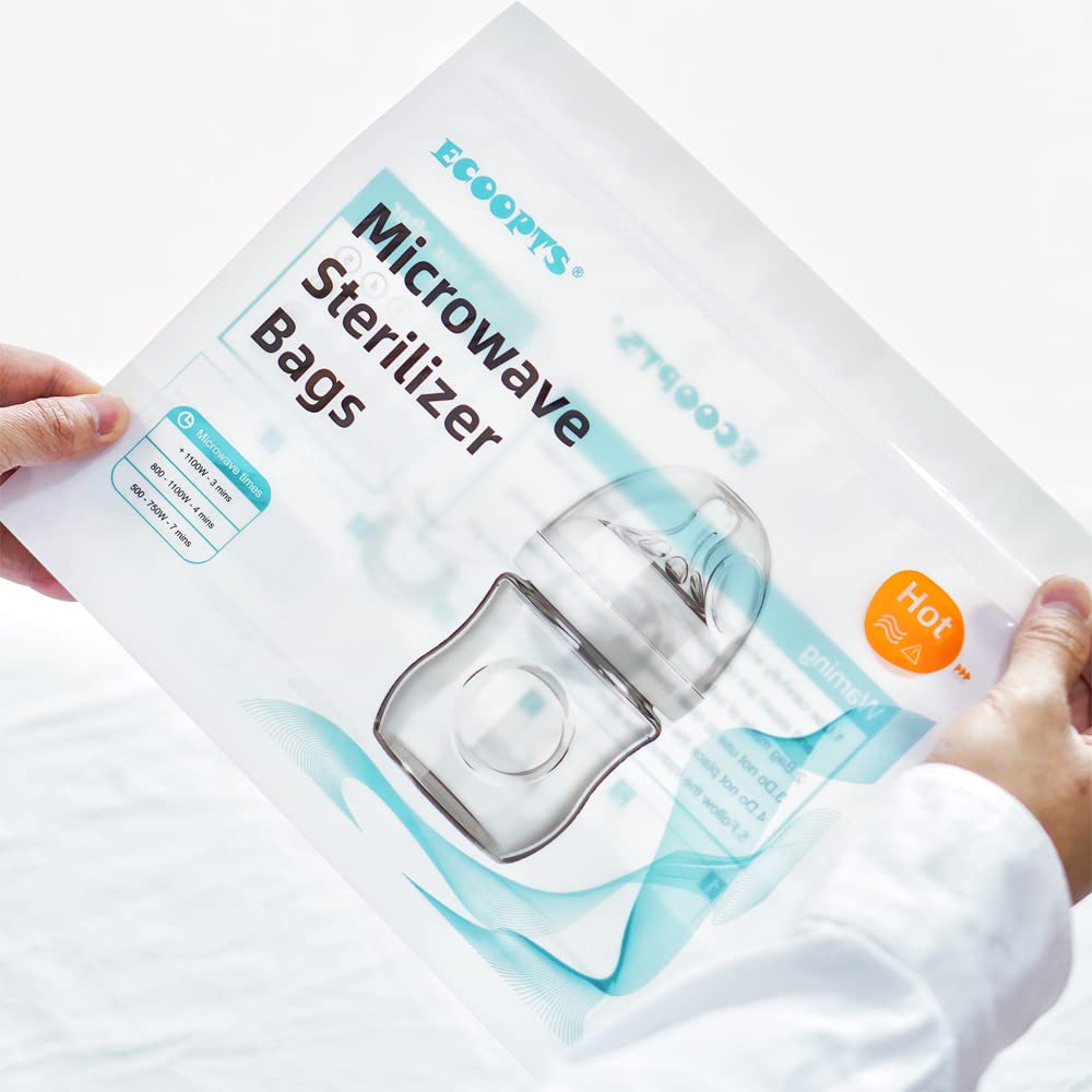ECOOPTS 12 Count Microwave Steam Sterilizer Bags Reusable Micro-Steam Bags for Baby Bottles and Breast Pump Sterilizer Parts Microwave Steam Bags