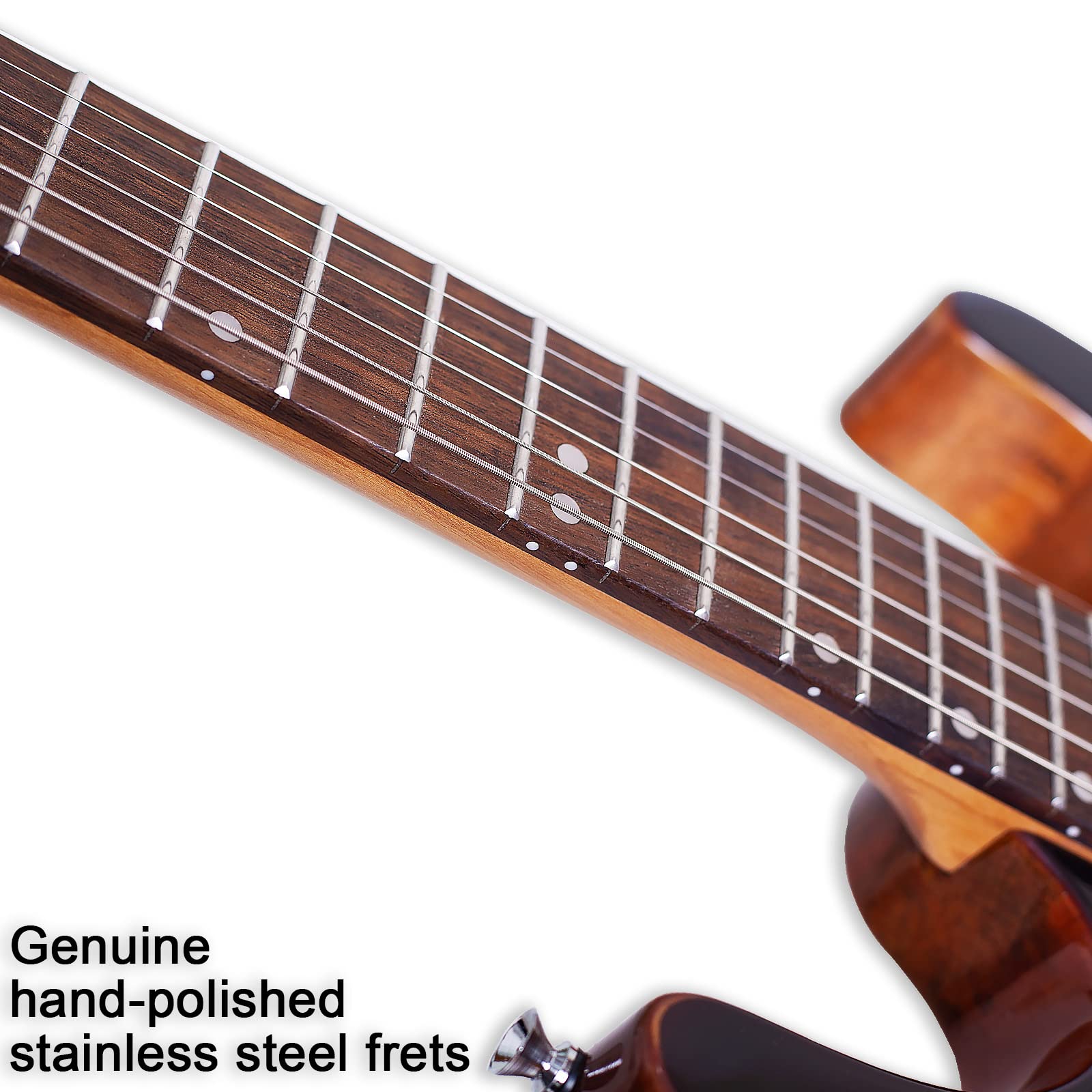 Boya&Ziqi BZK-024 Electric Guitar, Stainless Steel Frets (Hand Polished), Push-Pull Volume Control,5 Piece Roasted Maple/Maple Neck,Mahogany Body Topped with Burl Venner (Hot Magma, Right)