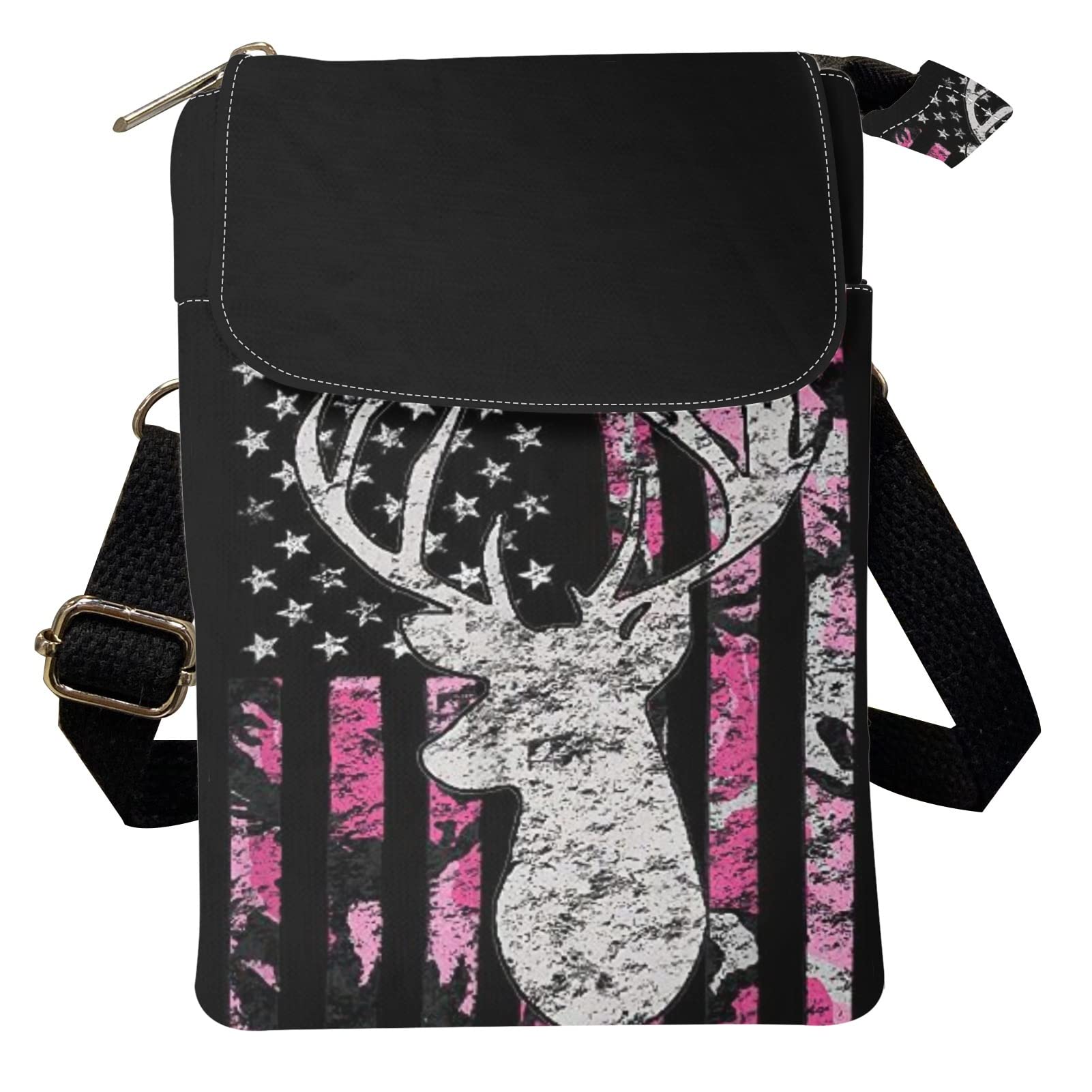 Wideasale Pink Crossbody Bag for Women Portable Durable Shoulder Purse Messenger Bag Lightweight Pocketbooks,Forest Hunting Camo Deer