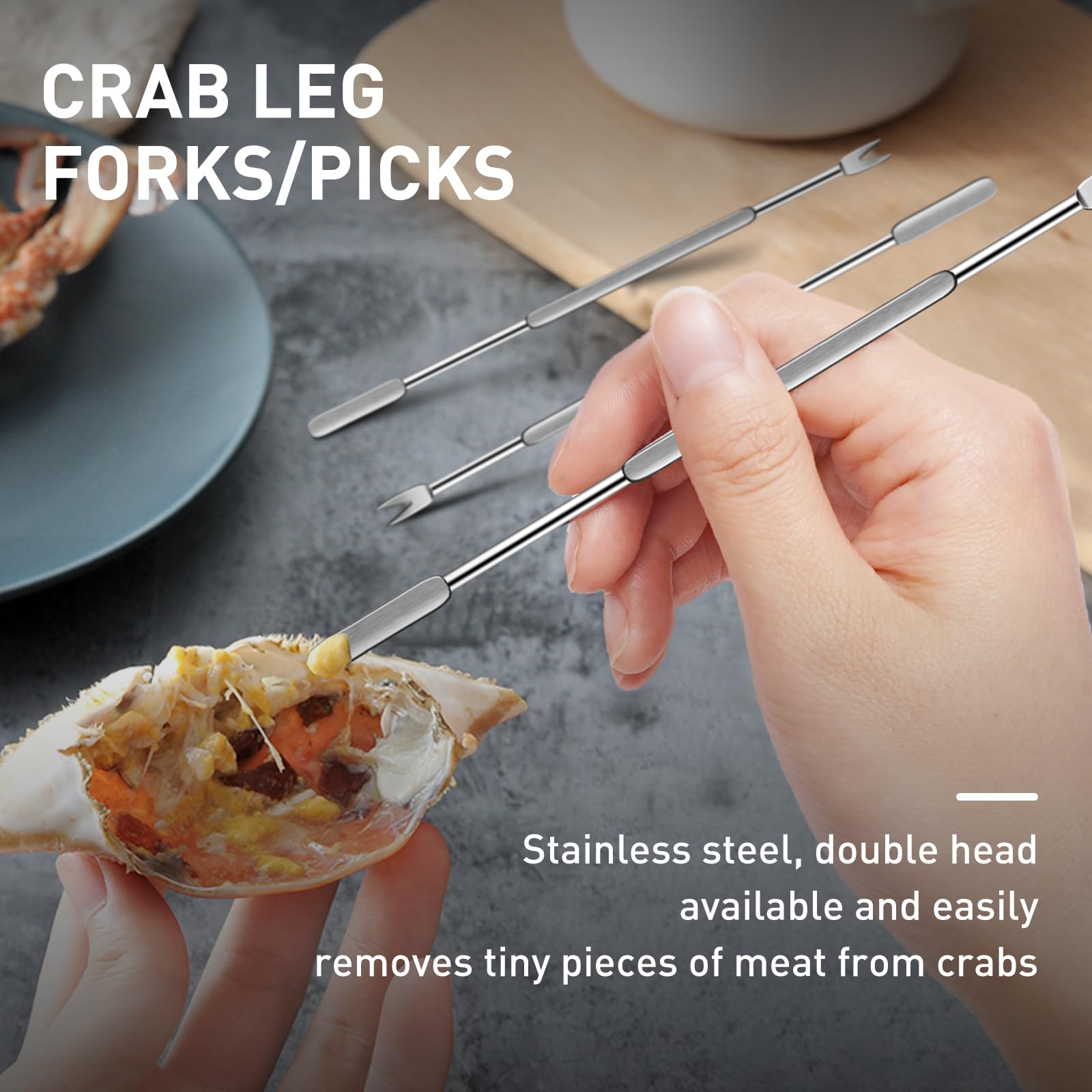 CasaCulina 10 Pcs Seafood Tools Set Includes Crab Lobster Crackers, Stainless Steel Crab Forks/Picks, Lobster Shellers and Seafood Scissors, Nut Cracker Set for Crab Leg Crackers Tool