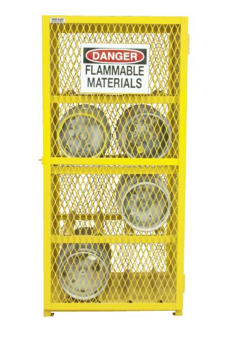 Durham Steel/Iron Horizontal Cylinder Storage Cabinet, EGCC8-50, 8 Cylinder Capacity, 30" Length x 30" Width x 71-3/4" Height, Yellow Powder Coat Finish