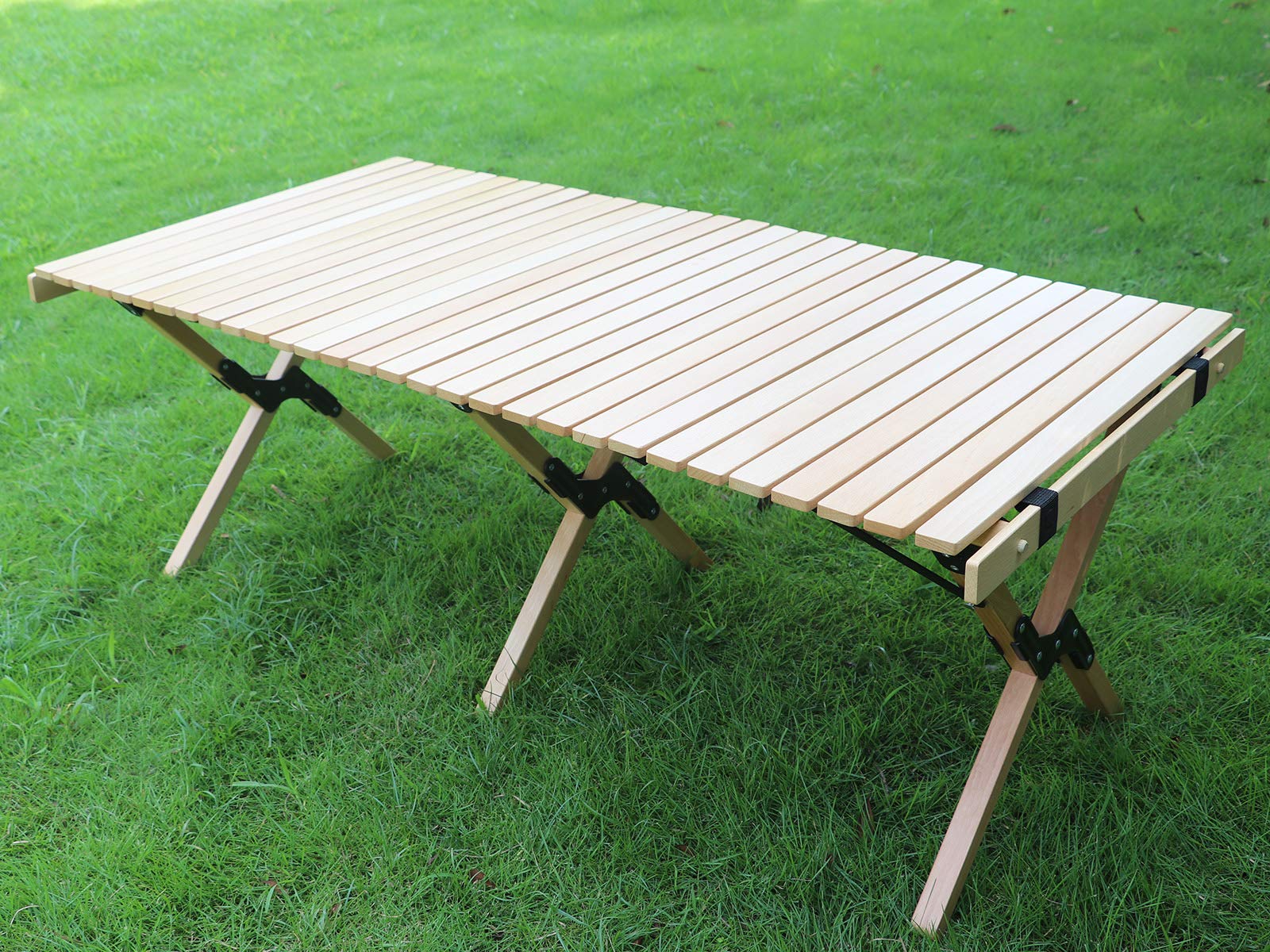 Benewin Camping Folding Wood Table- Portable Foldable Outdoor Picnic Table,Cake Roll Wooden Table in a Bag for Picnic, Camp, Travel, Garden BBQ Accessories