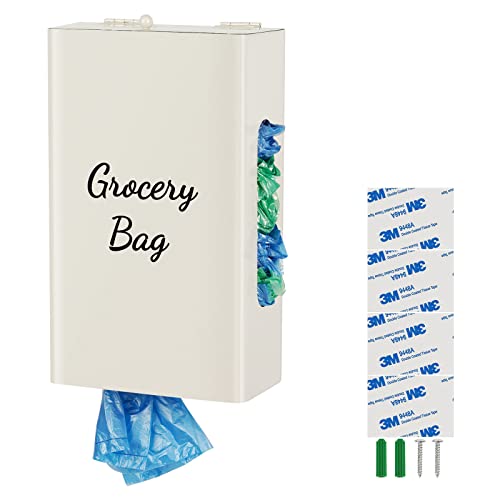 Jolensoy Grocery Bag Holder Plastic Bag Holder Wall Mount Trash Bag Holder Easy-Access Opening for Home Kitchen Organization (Ivory white)