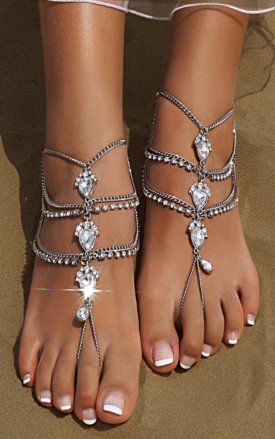 Bienvenu 2 PCS Crystal Beach Wedding Foot Jewelry Barefoot Sandals Toe Ring Boho Anklet,Style2_Golden