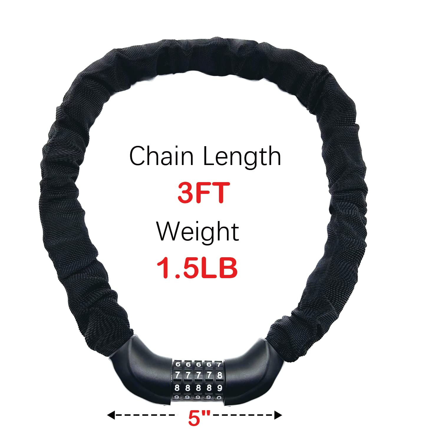 Bike Chain Lock, 2 Pack 5-Digit Combination Anti-Theft Bicycle Lock, 3FT Heavy Duty Bike Lock Chain, Resettable Bike Lock, Chain Bike Lock for Bicycle, Motorcycle, Scooter, Gate (2 Pack)