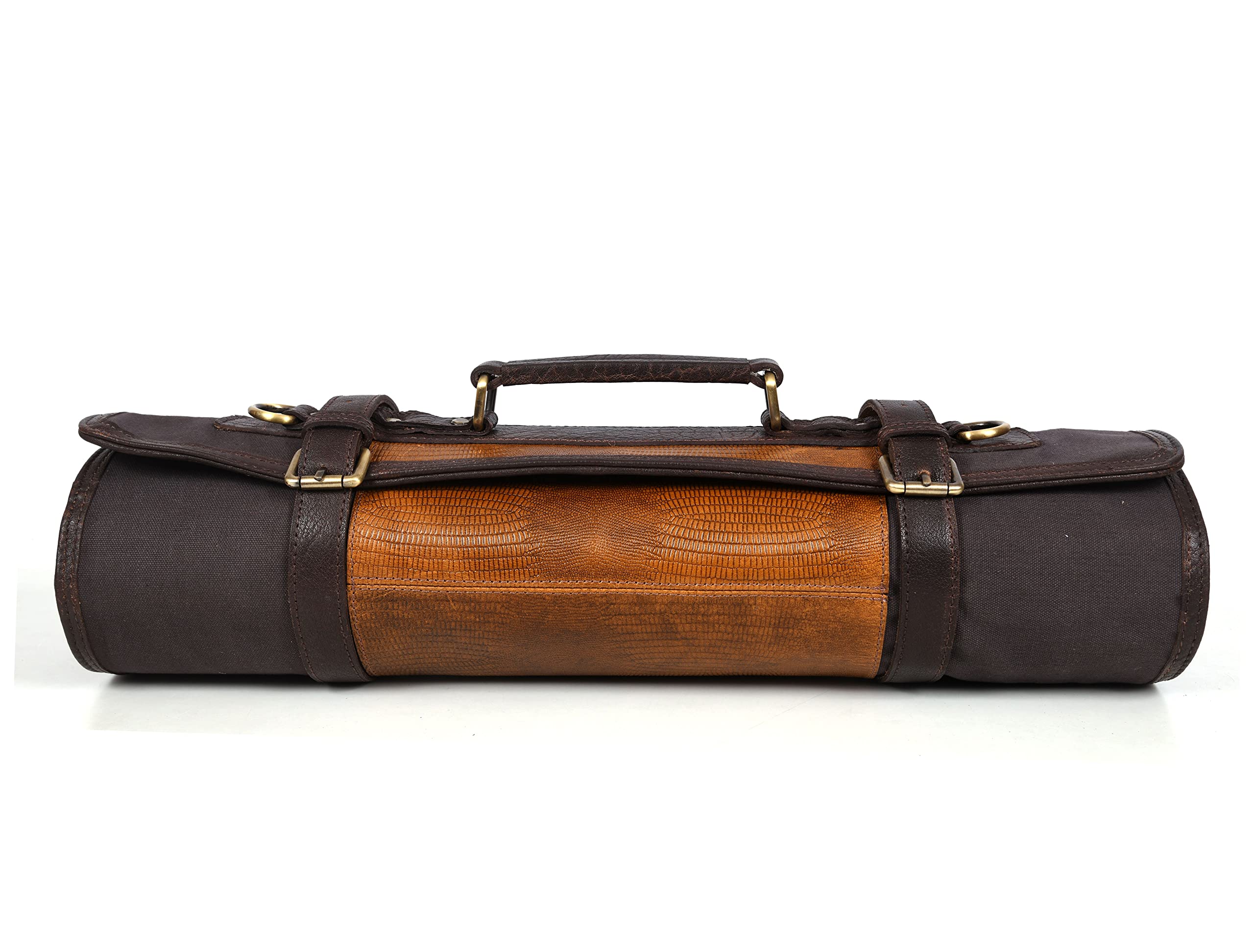 Leather Canvas Knife Roll Storage Bag Expandable 10 Pockets Detachable Shoulder Strap Travel-Friendly Chef Knife Case Roll By Aaron Leather Goods (Nelson, Canvas Leather)