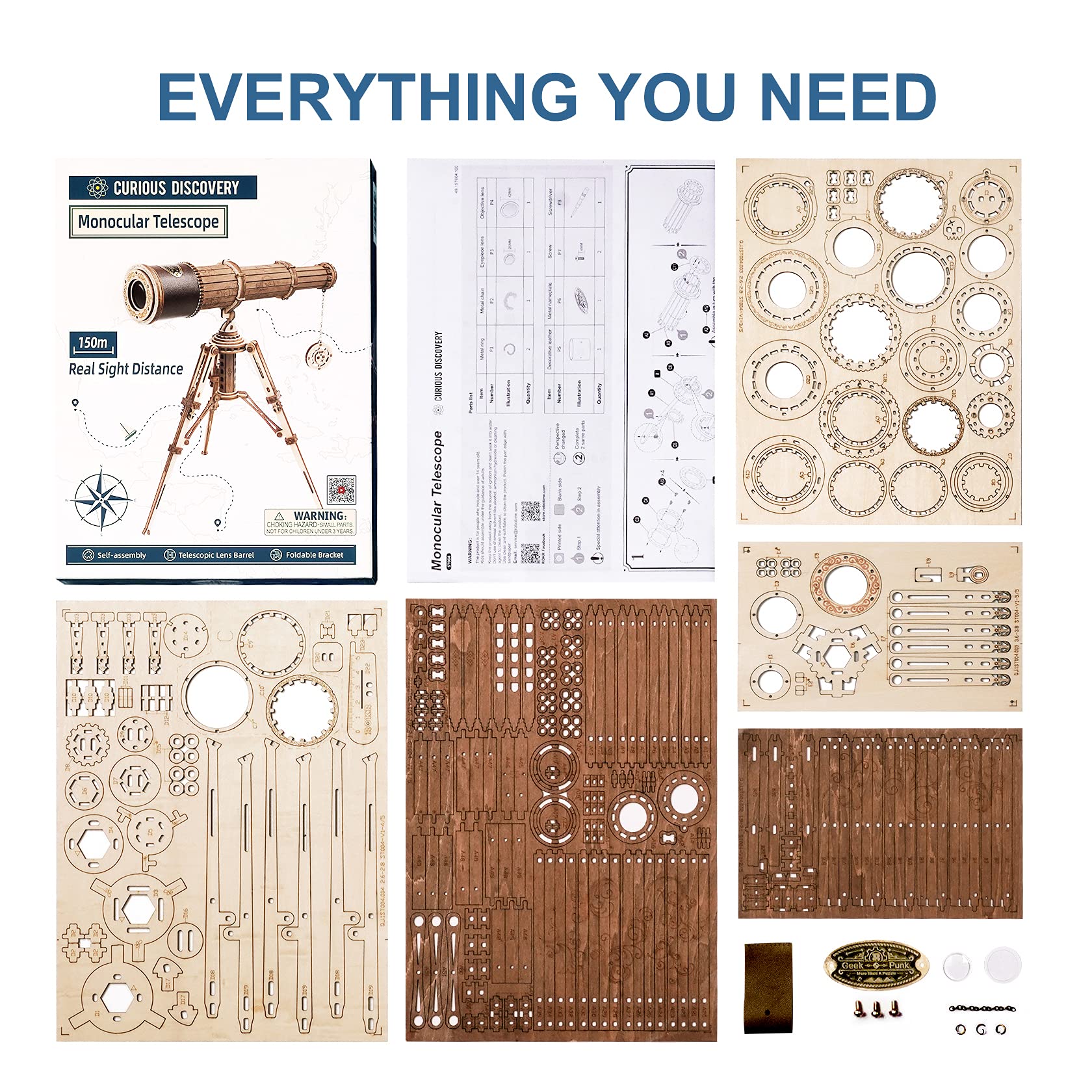 Rowood Telescope 3D Puzzles for Adults, DIY Wooden Model Building Kit, Christmas Birthday Gift for Kids Teens