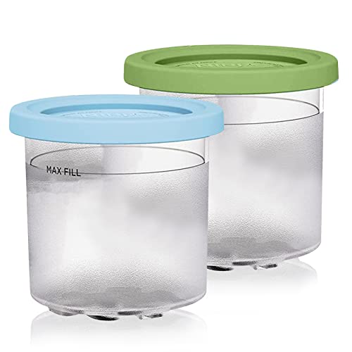 Ice Cream Pints Cup, Ice Cream Storage Containers with Lids for Ninja Cream Pints, Safe & Leak Proof Ice Cream Pints Kitchen Accessories for NC301 NC300 NC299AMZ Series Ice Cream Maker (Green+Blue)