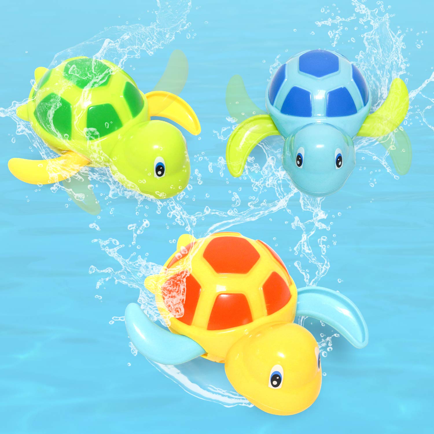 Baby Bath Toy, Swimming Turtle, Floating Wind-up Bathtub Pool Toys Cute Water Play Sets for Kids Boys Girls 3 Pcs