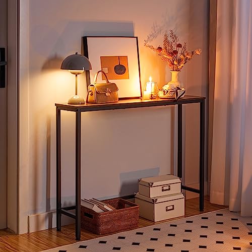 HOOBRO Console Table, Sofa Table with Support Bar, Hallway Entrance Table for Living Room, Entryway, Corridor, Sturdy, Easy Assembly, Wood Look Accent Table, Rustic Brown and Black BF751XG01