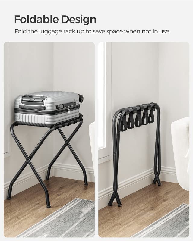 SONGMICS Luggage Rack, Luggage Rack for Guest Room, Suitcase Stand, Steel Frame, Foldable, for Bedroom, Black URLR64B