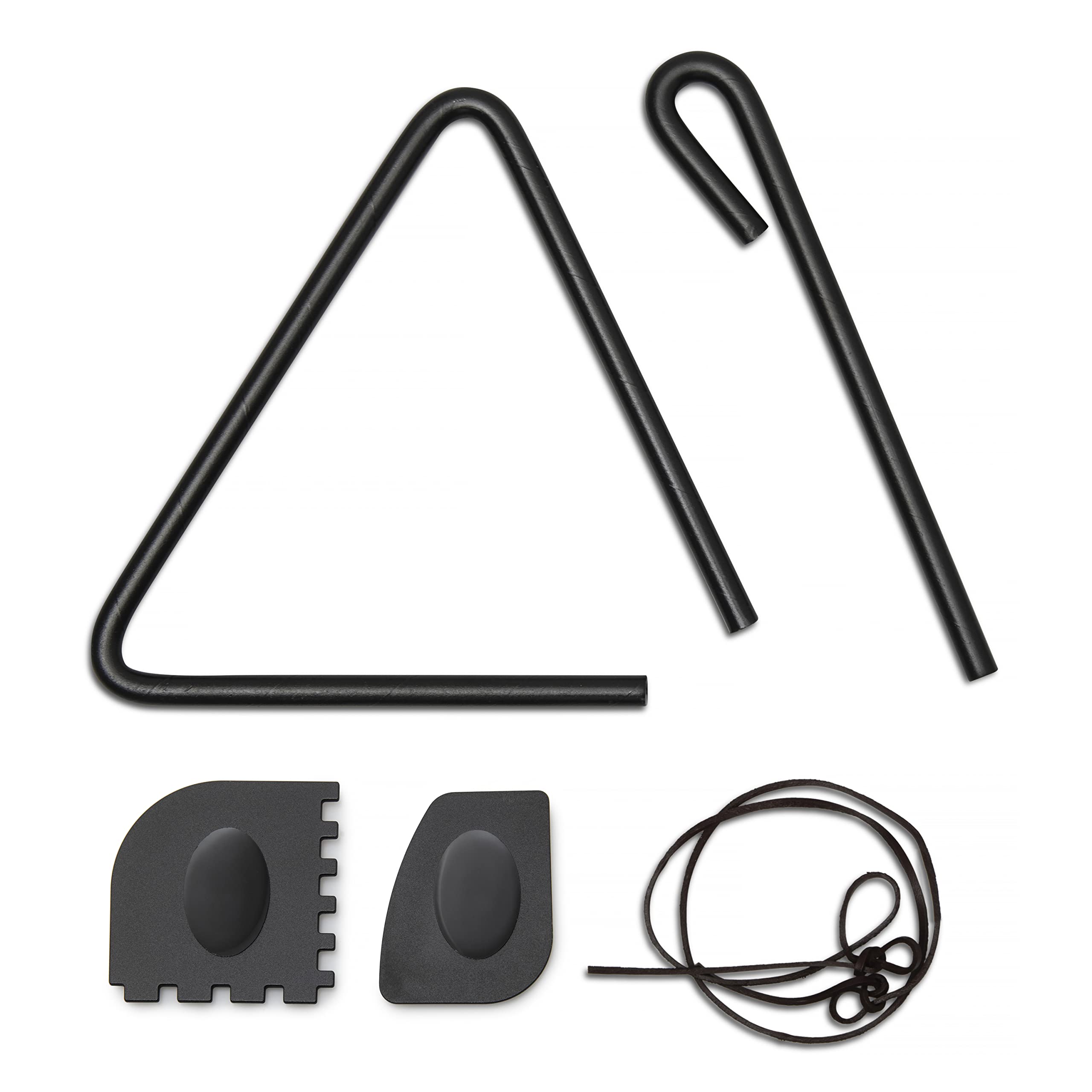 WillourGarbry Triangle Dinner Bell with Striker - Leather Strap, Black, Iron - Complete with Pan- and Grill Scrapers