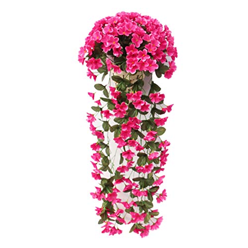 Meitan Artificial Violet Hanging Flower, Silk Violet Flower Garland Hanging Basket Decorative Plant Home Outdoor Wedding Arch Garden Wall Décor (2 pcs Rose Red)