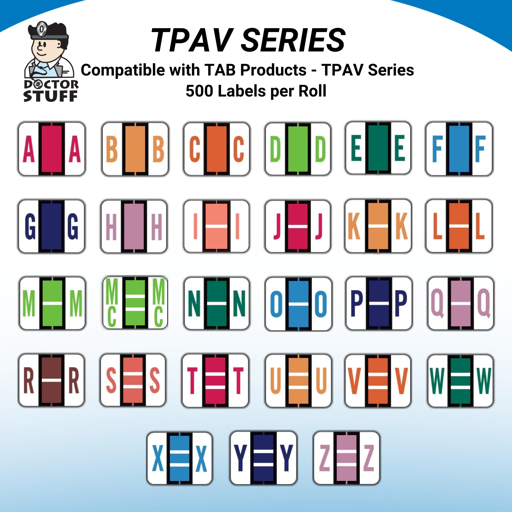 Doctor Stuff - File Folder Labels, Alphabet Letter M, TAB Products - TPAV Series Compatible Alpha Stickers, Fluorescent Green, 1" x 1-1/4", 500/Roll