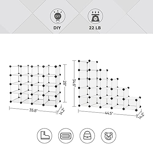 SONGMICS Shoe Rack, Space-Saving 15-Count Plastic Shoe Storage Organizer Unit, Shoe Cabinet, Ideal for Entryway Hallway Closet Garage, 14.2 x 44.5 x 34.6 Inches, Transparent ULPC44S