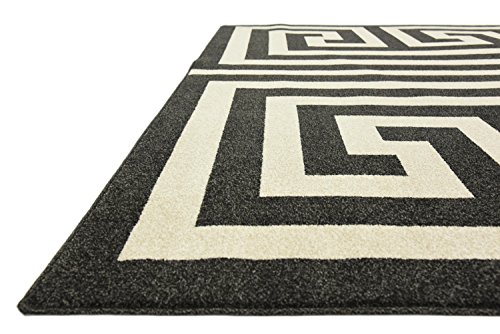 Unique Loom Athens Collection Classic Geometric Modern Border Design Area Rug, 9 ft x 12 ft, Black/Beige