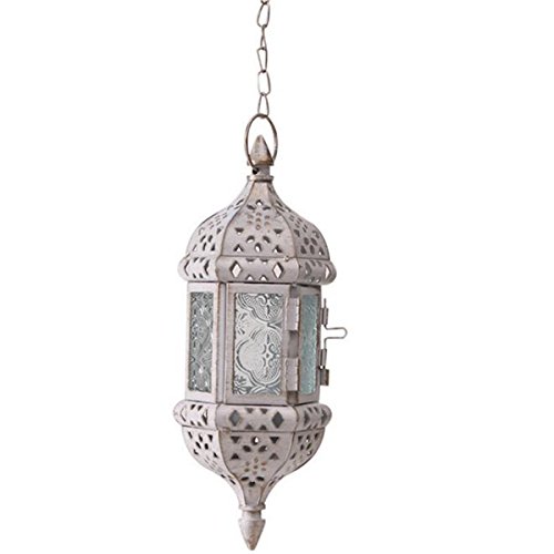 Hitommy Retro Glass Iron Moroccan Hanging Art Lantern Tea Pendant Light Holder Home Garden Decor - Brown