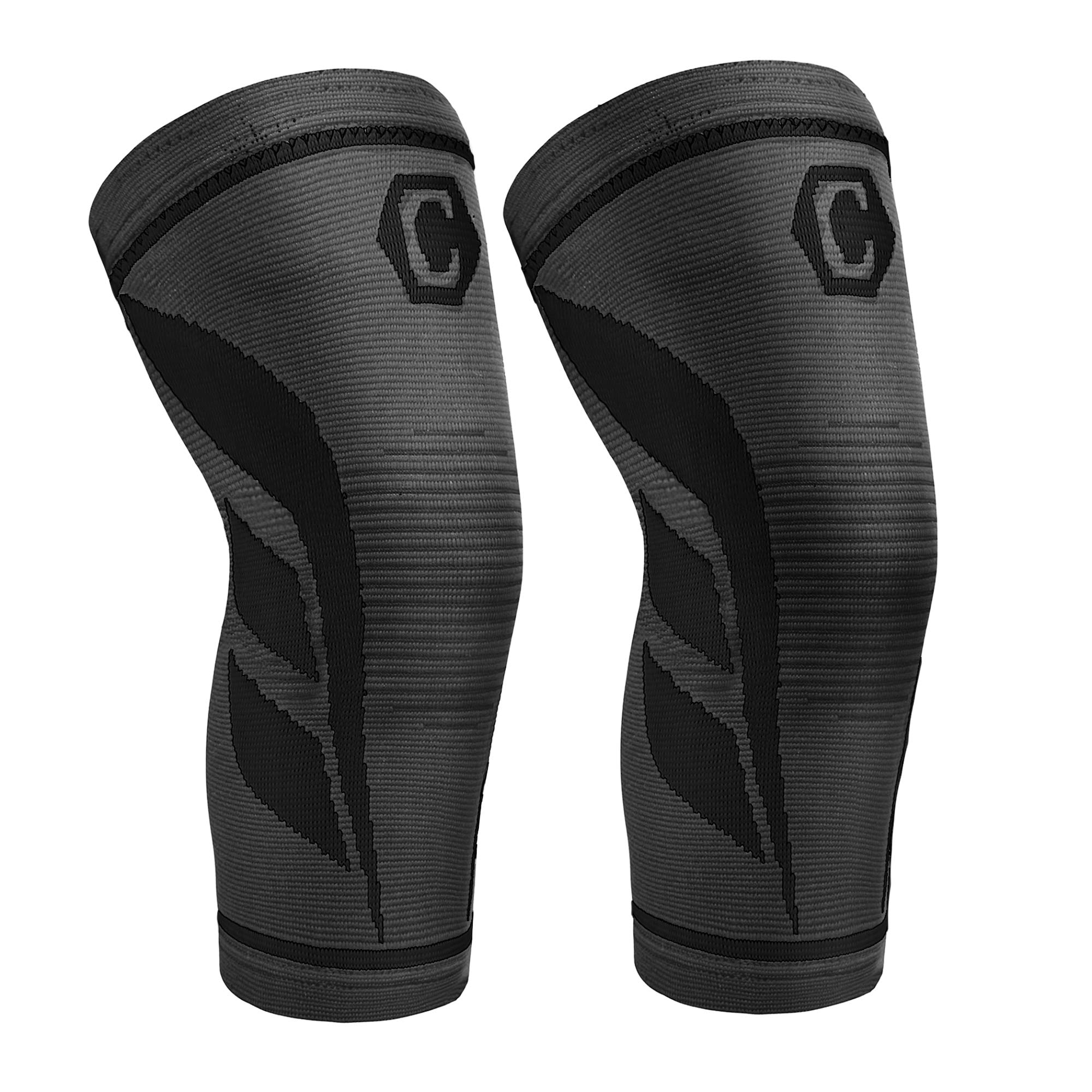 CAMBIVO 2 Pack Knee Compression Sleeve, Knee Brace for Women and Men, Knee Support for Running, Workout, Hiking, Sports (Jet Black,Large)