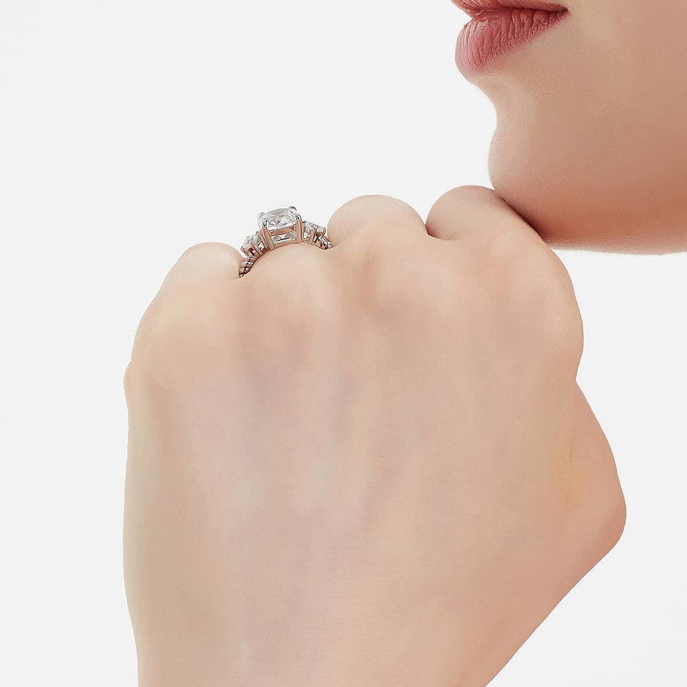 BERRICLE Sterling Silver 3-Stone Wedding Engagement Rings Round Cubic Zirconia CZ Woven Ring Set for Women, Rhodium Plated Size 7