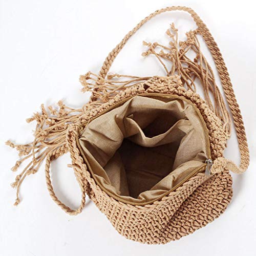 Meyaus Women Small Fringed Cotton Crochet Cross-body Bag Bohemian Shoulder Bag Purse