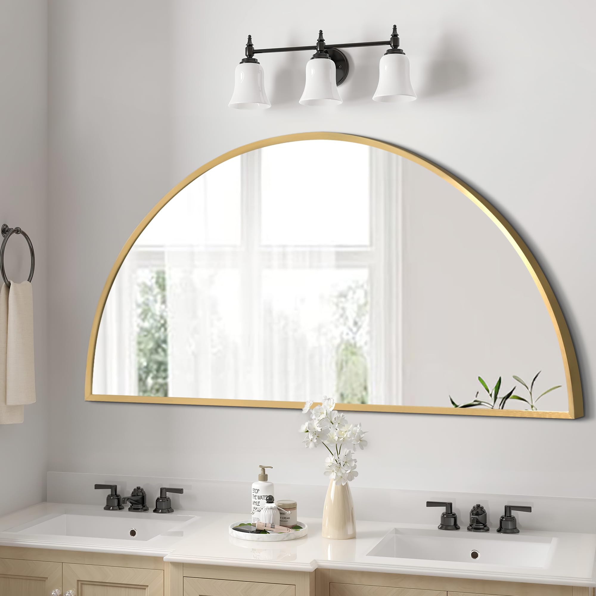 Dorlicecass Wall Mirror- Gold Bathroom Mirror Metal Frame Half Circle Mirror DIY for Bathroom, Bedroom, Living Room, Cloakroom, Entryway