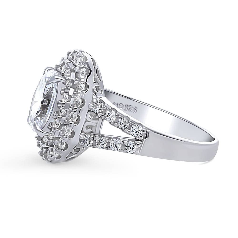 BERRICLE Sterling Silver Halo Wedding Engagement Rings Oval Cut Cubic Zirconia CZ Statement Cocktail Split Shank Ring for Women, Rhodium Plated Size 4