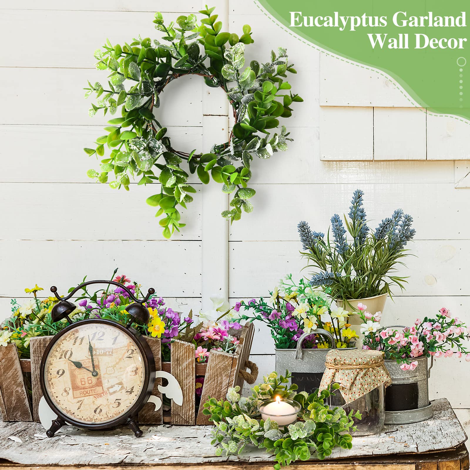 Jexine 8 Pieces Christmas Candle Rings Mini Candle Wreaths Center Candle Ring Artificial Wreath for Christmas Window Table Pillars Farmhouse Decoration Wedding Party Table Home Decor(Eucalyptus)