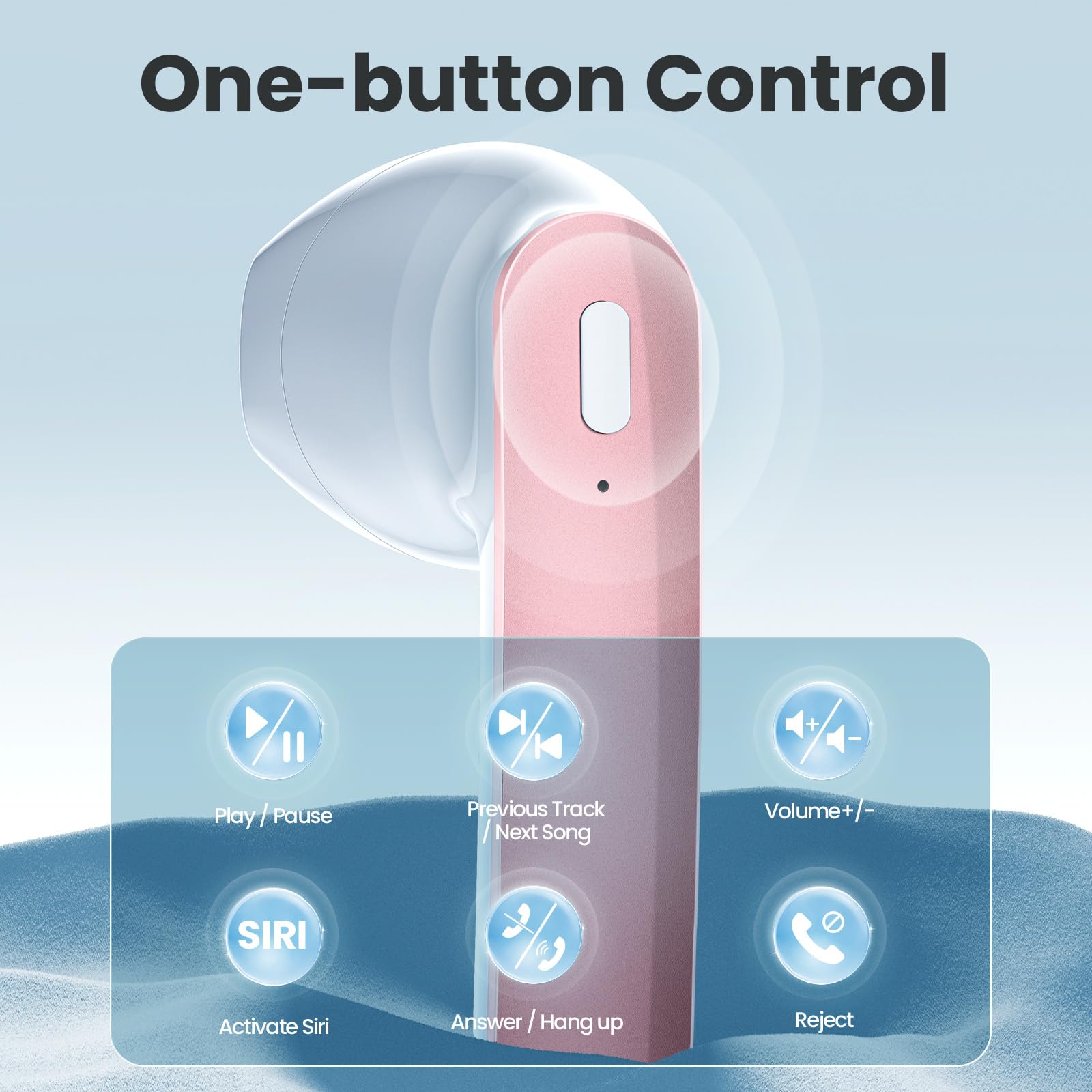 Bluetooth Headphones V5.3 Wireless Earbuds Ear buds with 50Hrs Battery Life Deep Bass Earphones with Wireless Charging Case & LED Power Display Waterproof Microphone Headset for TV Tablet Phone Pink
