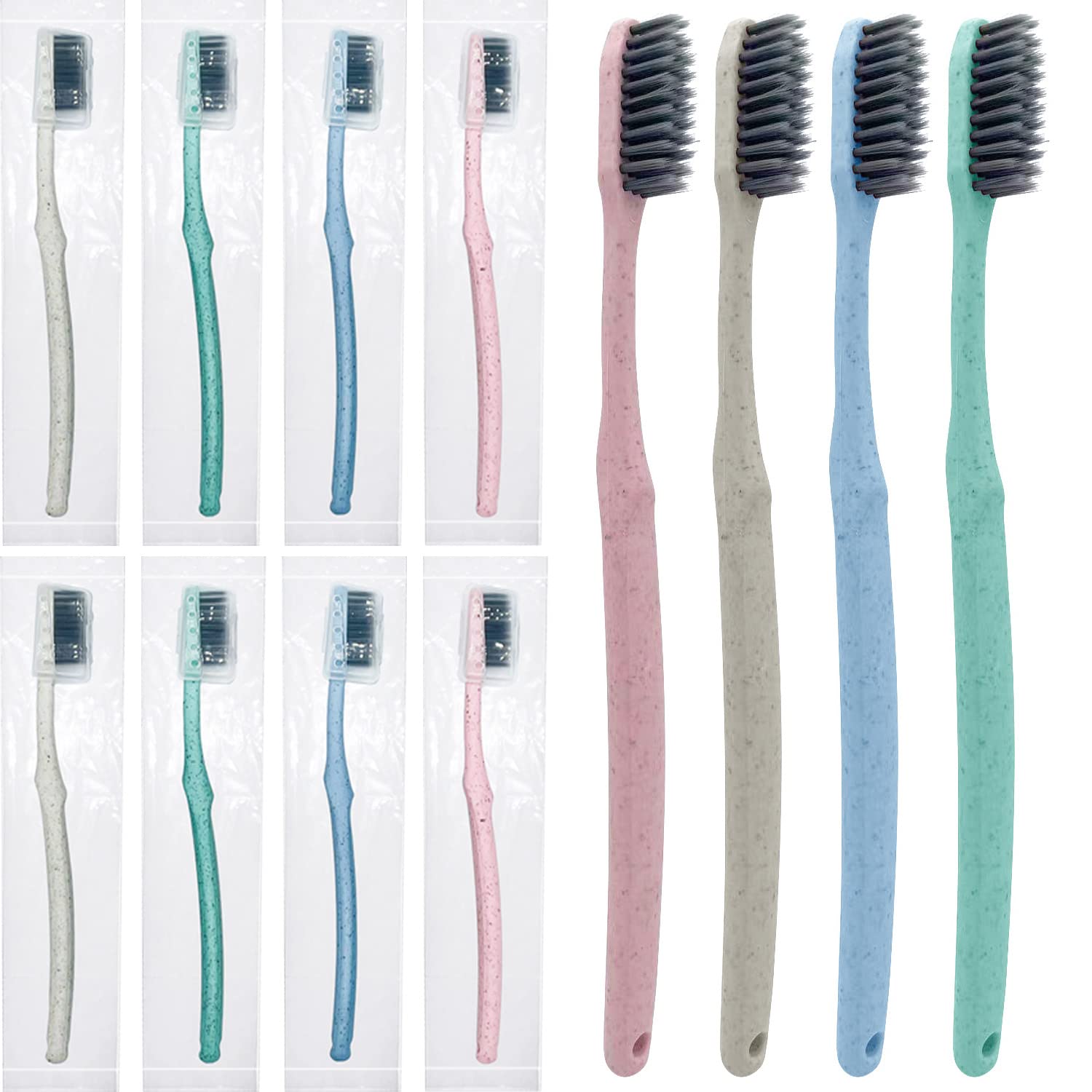 Boyizupha 18 Pack Bulk Travel Toothbrushes Individually Wrapped with Covers Caps for Toiletries Dental Office Guests Hotels Giveaways-Medium Soft