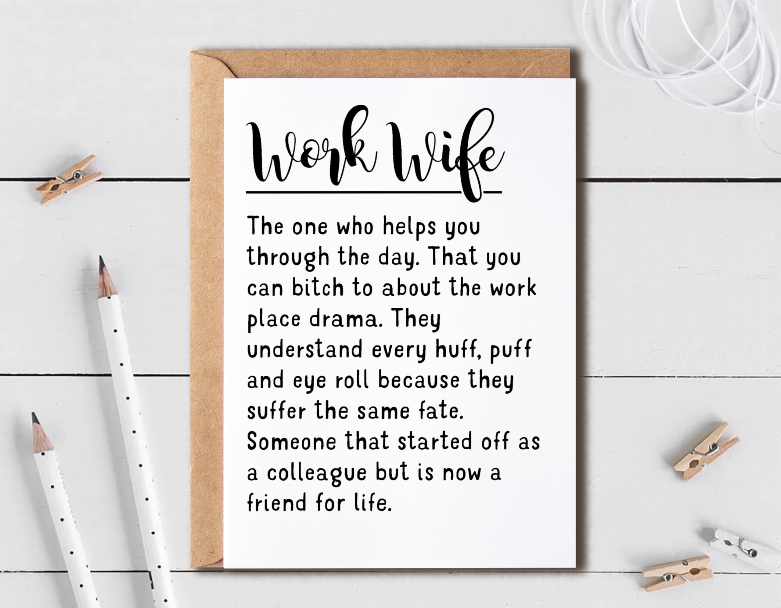 EruditeGifts Greeting Card - Work Wife/Bestie Birthday Card - Premium Heavy Cardstock - Includes Envelope - 5 x 7 inches
