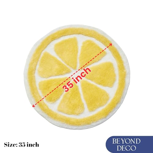 Beyond Deco Lemon Kitchen Decor Rug 35” inches, Hand Tufted Trendy Aesthetic Decorative Soft Area Rugs - Non Slip Hypebeast Machine Washable Anime Kawaii Bathroom Rug, Fruit Bath Mat