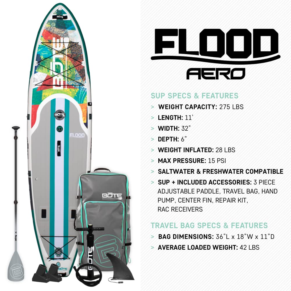 Bote Flood Aero Inflatable Stand Up Paddle Board, SUP with Accessories | Pump, Paddle, Fin, Travel Bag | Native Patchwork…