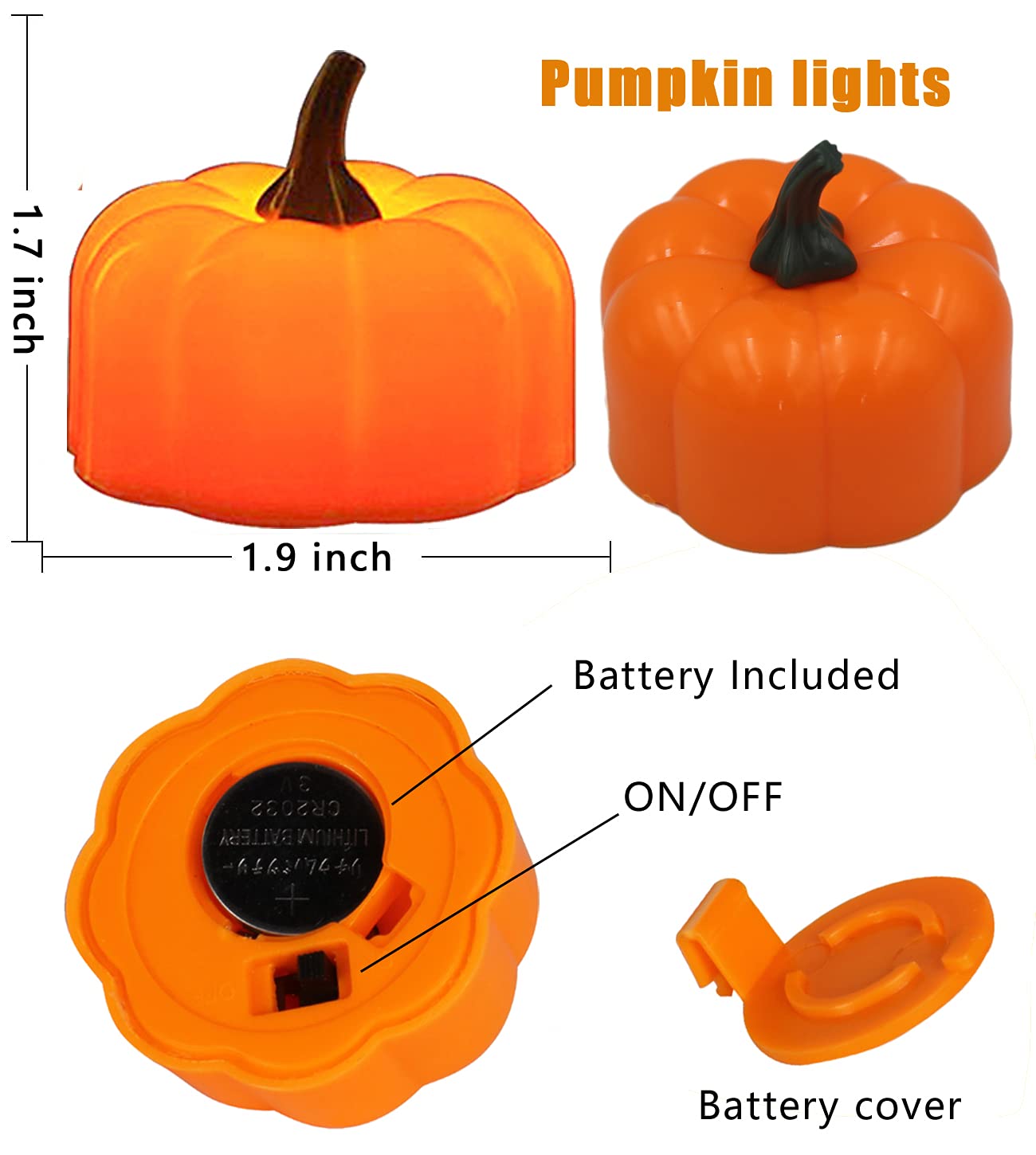 RSXCEOM 12 Pack LED Pumpkin Lights, Halloween Pumpkins Battery Operated, Pumpkin Tea Lights, Flameless Candles for Halloween Decoration, Party, Orange