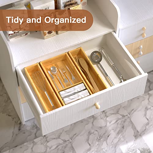 DUJEN Bamboo Drawer Organizer Box 12'' X 12'' X 2' Adjustable 3 Individual Storage Containers Organizer for Kitchen, Bathroom, Office Desk, Makeup,Vanity, Dresser, Pantry