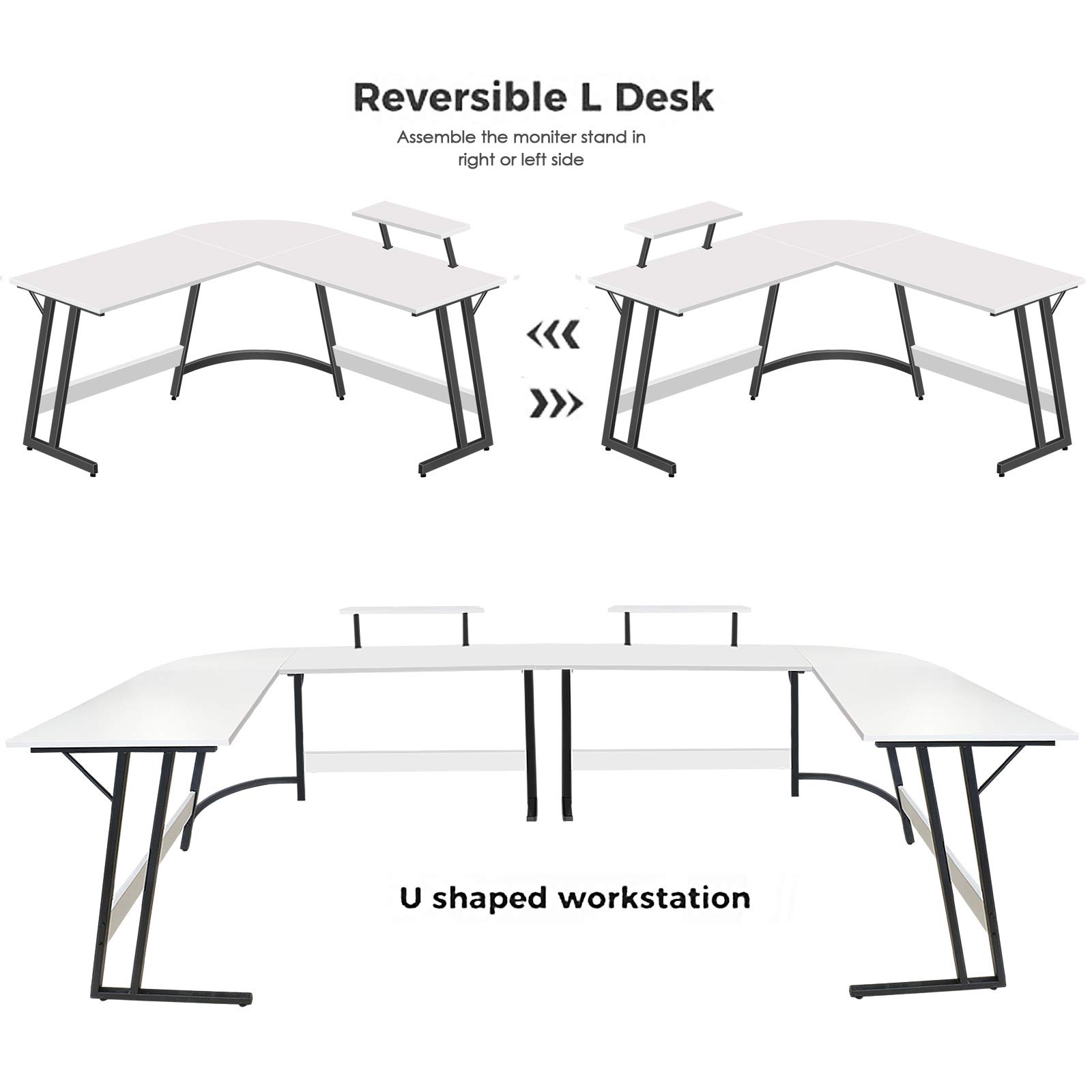 Lufeiya L Shaped Desk White Corner Computer Desks for Small Space Home Office Student Study Bedroom PC Work,51 Inch Modern L-Shaped Writing Table with Monitor Stand