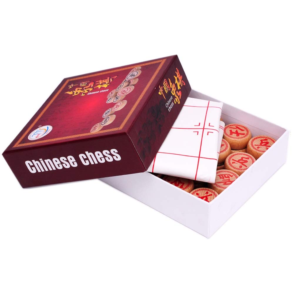 GoodPlay Beechwood Chinese Chess Set Xiangqi Travel Games Sets with Leather Chessboard in a Hard Paper Box