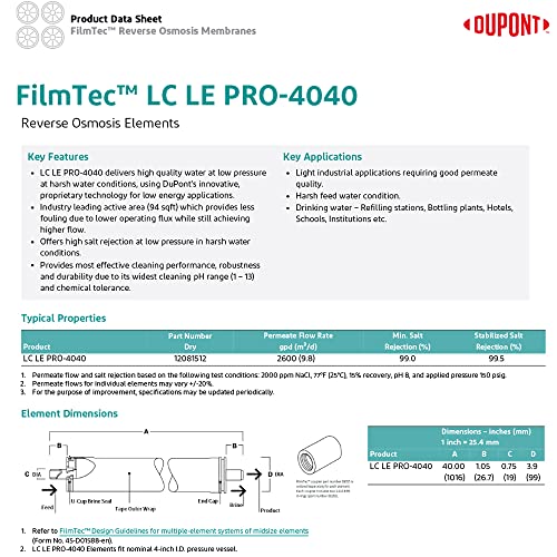 Dow Filmtec LC LE-4040 Commercial Low Energy Reverse Osmosis Membrane, Large