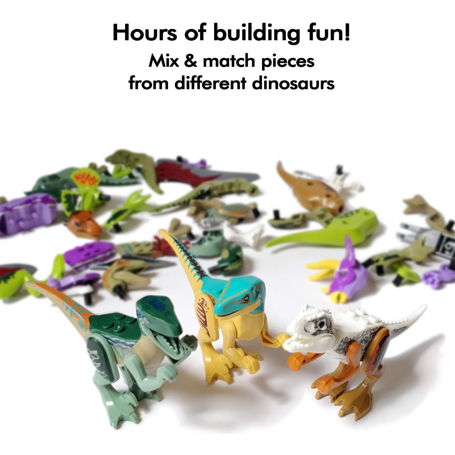 Liberty Imports 16 PCS Dino World Dinosaur Building Blocks Miniature Action Figures Jurassic Toys - Kids Bulk Party Favors Gift Pack