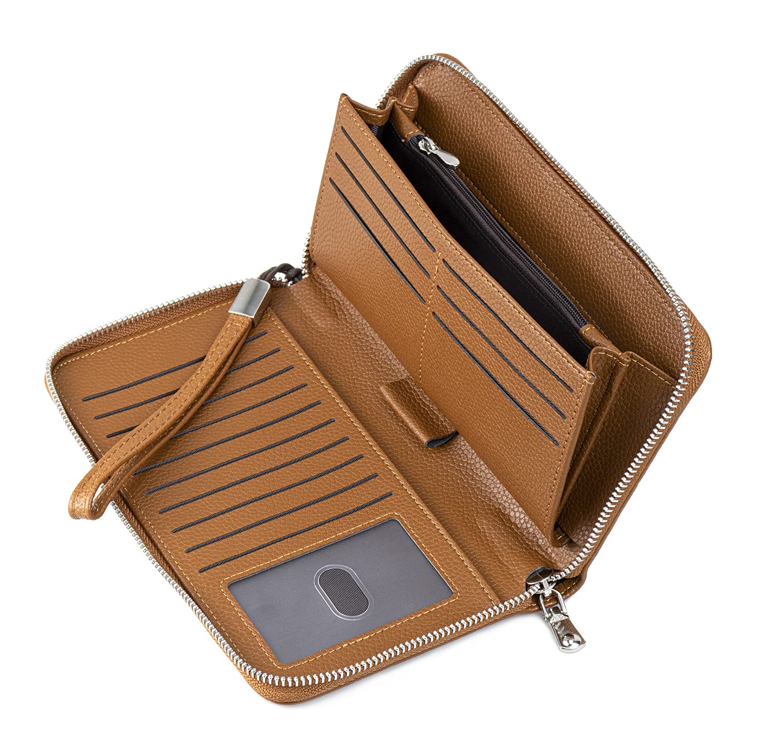 LETEULO Womens Wallets RFID Blocking Leather Wallets for Women Zip Around Clutch Purses Vintage Billfolds Card Organizer Purse (Coffee)