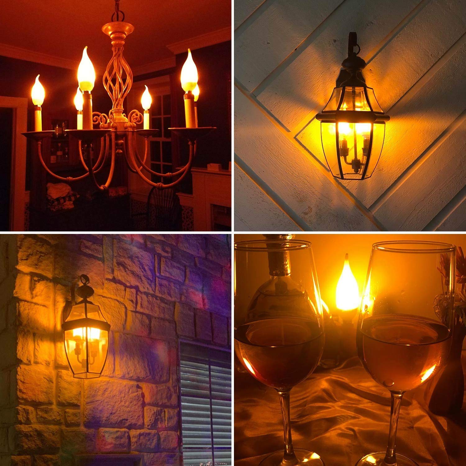 BAILAOYE 6 Pack LED Simulated Fire Flicker Flame Light Bulb, 3 Modes (Emulation General Breathing) 2W 1800K Warm White, E26 Base Fire Light Bulbs with Gravity Sensor for Home Bar Party Decorations