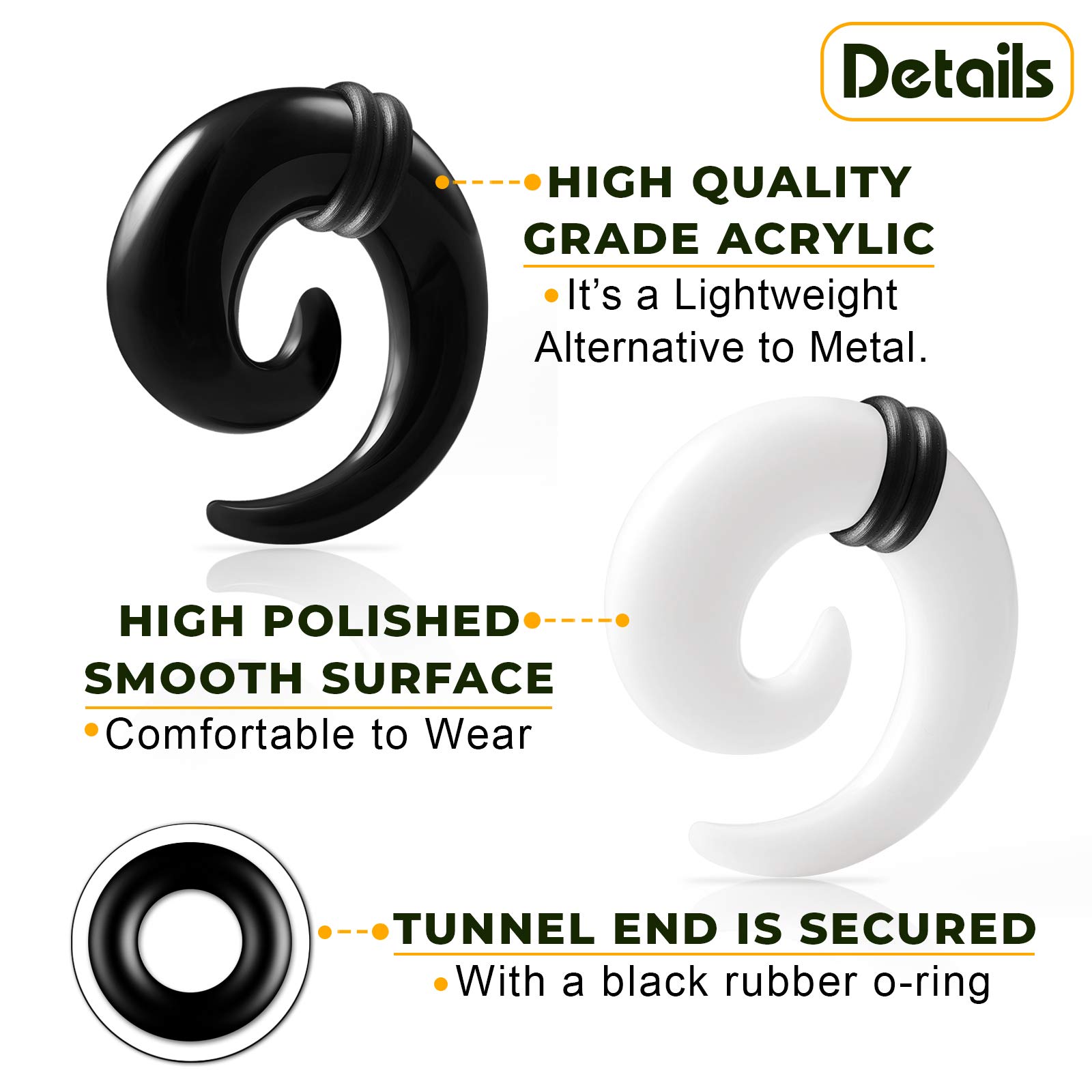 BIG GAUGES 2 Pairs Acrylic 2g Gauge 6mm Black White Taper Expander Spiral Coil Piercing Jewelry Stretcher Ear Earring Lobe Plugs BG2912