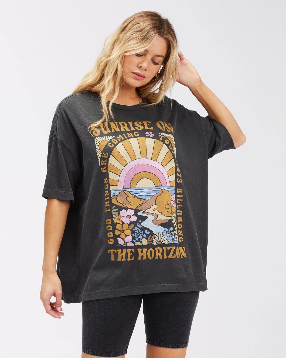 Billabong boys 100% Cotton Short Sleeve Boy Fit Tee Oversized T Shirt, Off Black on the Horizon, Large US