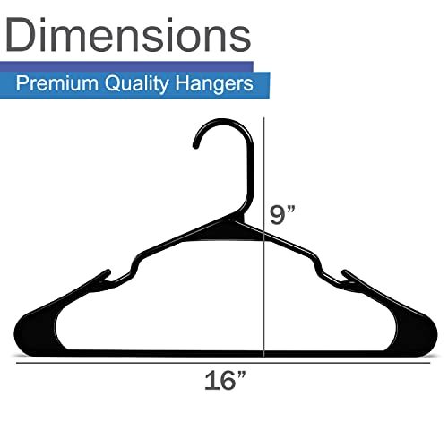 Heshberg Plastic Notched Hangers Space Saving Tubular Clothes Hangers Standard Size Ideal for Everyday Use on Shirts, Coats, Pants, Dress, Skirts, Etc. (50 Pack, Black)